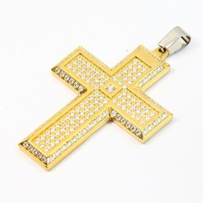 China Trendy Stainless Steel CZ Crystal Stones Inlay Cross Plus Symbol Necklace Pendant LDC233 for sale