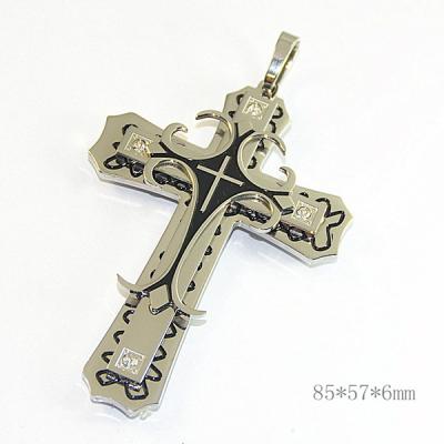 China Trendy Stainless Steel CZ Crystal Stones Inlay Cross Plus Symbol Necklace Pendant LDC238 for sale
