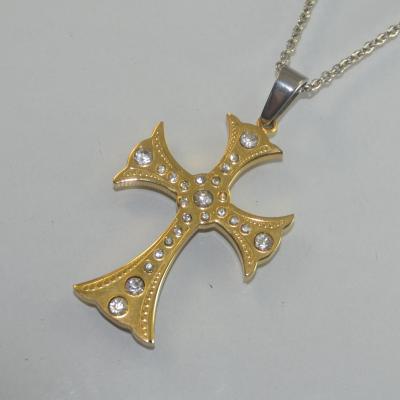 China Trendy Stainless Steel CZ Crystal Stones Inlay Cross Plus Symbol Necklace Pendant LDC114-1 for sale