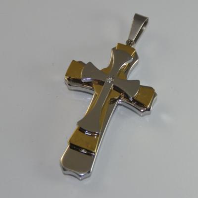 China Trendy Stainless Steel CZ Crystal Stones Inlay Cross Plus Symbol Necklace Pendant LDC244 for sale