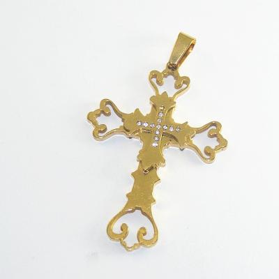 China Trendy Stainless Steel CZ Crystal Stones Inlay Cross Plus Symbol Necklace Pendant LDC242 for sale