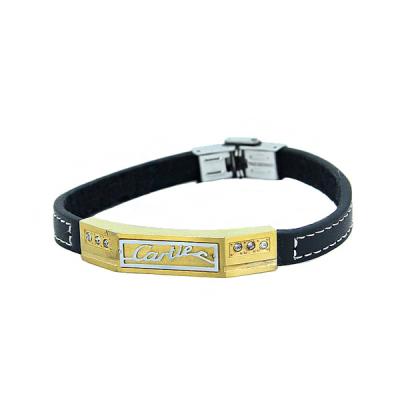 China Europ American Fashion Trendy Stainless Steel Geniune PU Leather Bracelet Bangle LBL150 for sale