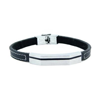 China Europ American Fashion Trendy Stainless Steel Geniune PU Leather Bracelet Bangle LBL145 for sale