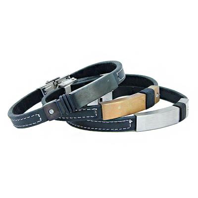 China Europ American Fashion Trendy Stainless Steel Geniune PU Leather Bracelet Bangle LBL148 for sale