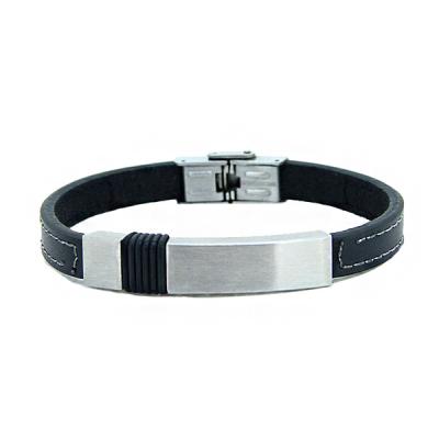 China Europ American Fashion Trendy Stainless Steel Geniune PU Leather Bracelet Bangle LBL149 for sale