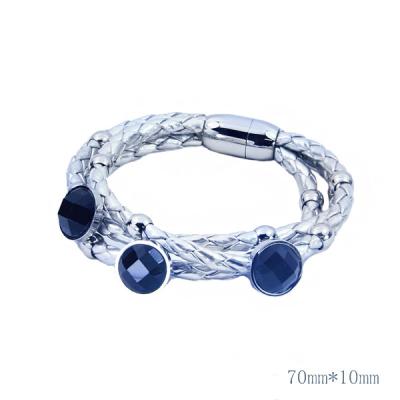 China Europ American Fashion Trendy Stainless Steel Geniune PU Leather Bracelet Bangle LBL155-1 for sale