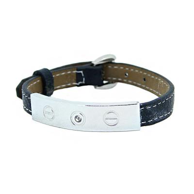 China Europ American Fashion Trendy Stainless Steel Geniune PU Leather Bracelet Bangle LBL151 for sale