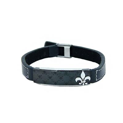 China Europ American Fashion Trendy Stainless Steel Geniune PU Leather Bracelet Bangle LBL152 for sale