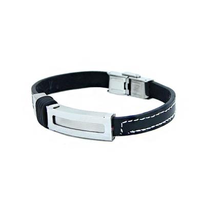 China Europ American Fashion Trendy Stainless Steel Geniune PU Leather Bracelet Bangle LBL153 for sale
