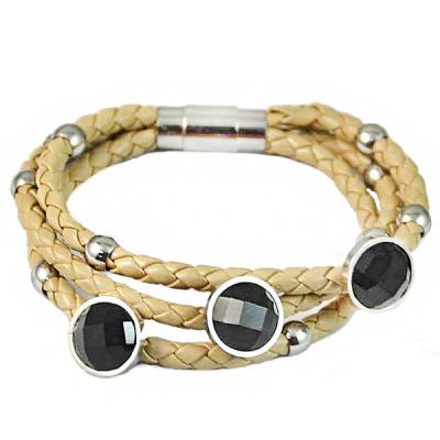 China Europ American Fashion Trendy Stainless Steel Geniune PU Leather Bracelet Bangle LBL155-2 for sale