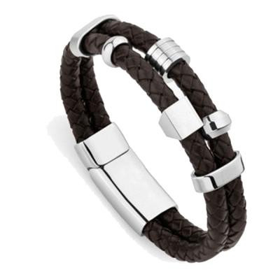 China Europ American Fashion Trendy Stainless Steel Geniune PU Leather Bracelet Bangle LBL167 for sale