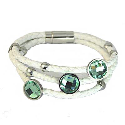 China Europ American Fashion Trendy Stainless Steel Geniune PU Leather Bracelet Bangle LBL162 for sale