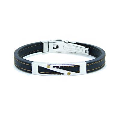 China Europ American Fashion Trendy Stainless Steel Geniune PU Leather Bracelet Bangle LBL163 for sale