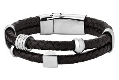 China Europ American Fashion Trendy Stainless Steel Geniune PU Leather Bracelet Bangle LBL167-1 for sale