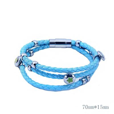 China Europ American Fashion Trendy Stainless Steel Geniune PU Leather Bracelet Bangle LBL180 for sale