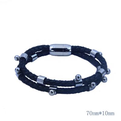 China Europ American Fashion Trendy Stainless Steel Geniune PU Leather Bracelet Bangle LBL186 for sale