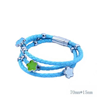 China Europ American Fashion Trendy Stainless Steel Geniune PU Leather Bracelet Bangle LBL183 for sale