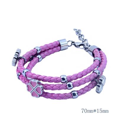 China Europ American Fashion Trendy Stainless Steel Geniune PU Leather Bracelet Bangle LBL187 for sale