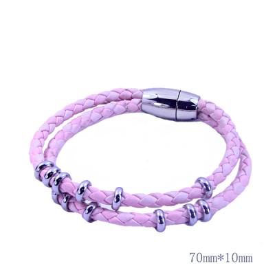 China Europ American Fashion Trendy Stainless Steel Geniune PU Leather Bracelet Bangle LBL192 for sale