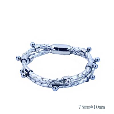 China Europ American Fashion Trendy Stainless Steel Geniune PU Leather Bracelet Bangle LBL193 for sale