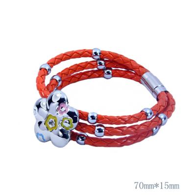 China Europ American Fashion Trendy Stainless Steel Geniune PU Leather Bracelet Bangle LBL202 for sale