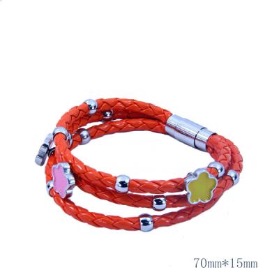 China Europ American Fashion Trendy Stainless Steel Geniune PU Leather Bracelet Bangle LBL203 for sale