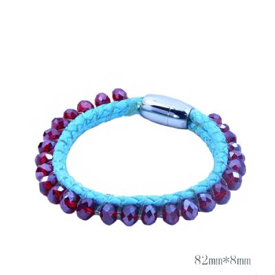 China Europ American Fashion Trendy Stainless Steel Geniune PU Leather Bracelet Bangle LBL207 for sale