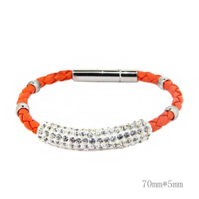 China Europ American Fashion Trendy Stainless Steel Geniune PU Leather Bracelet Bangle LBL213-3 for sale