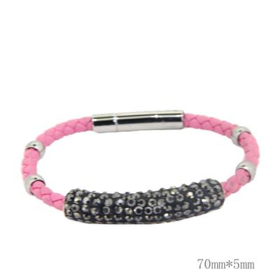 China Europ American Fashion Trendy Stainless Steel Geniune PU Leather Bracelet Bangle LBL214-2 for sale