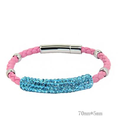 China Europ American Fashion Trendy Stainless Steel Geniune PU Leather Bracelet Bangle LBL214-3 for sale