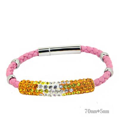 China Europ American Fashion Trendy Stainless Steel Geniune PU Leather Bracelet Bangle LBL214-10 for sale