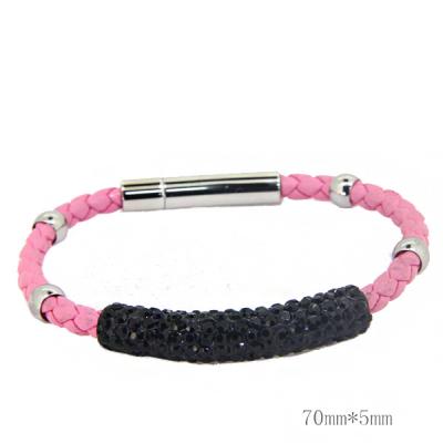 China Europ American Fashion Trendy Stainless Steel Geniune PU Leather Bracelet Bangle LBL214-6 for sale