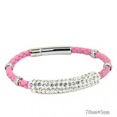 China Europ American Fashion Trendy Stainless Steel Geniune PU Leather Bracelet Bangle LBL214-7 for sale