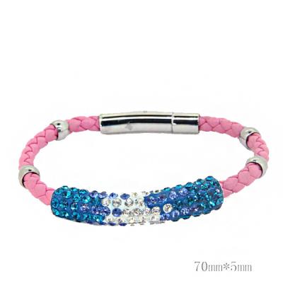 China Europ American Fashion Trendy Stainless Steel Geniune PU Leather Bracelet Bangle LBL214-8 for sale