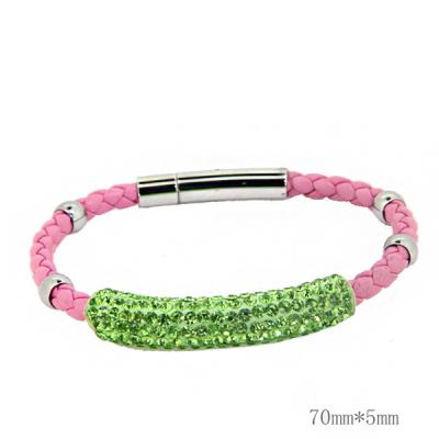 China Europ American Fashion Trendy Stainless Steel Geniune PU Leather Bracelet Bangle LBL214-9 for sale