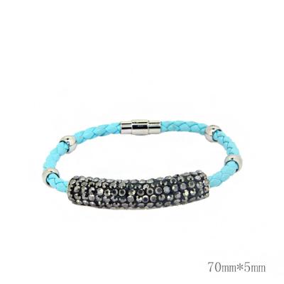 China Europ American Fashion Trendy Stainless Steel Geniune PU Leather Bracelet Bangle LBL215-6 for sale