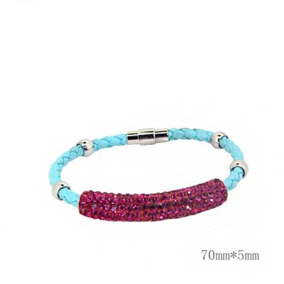 China Europ American Fashion Trendy Stainless Steel Geniune PU Leather Bracelet Bangle LBL215-9 for sale