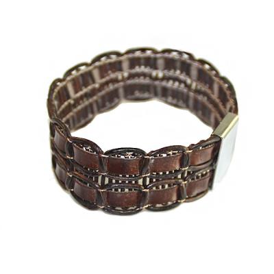 China Europ American Fashion Trendy Stainless Steel Geniune PU Leather Bracelet Bangle LBL218 for sale