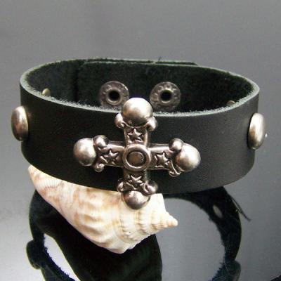 China Europ American Fashion Trendy Stainless Steel Geniune PU Leather Bracelet Bangle LBL232 for sale