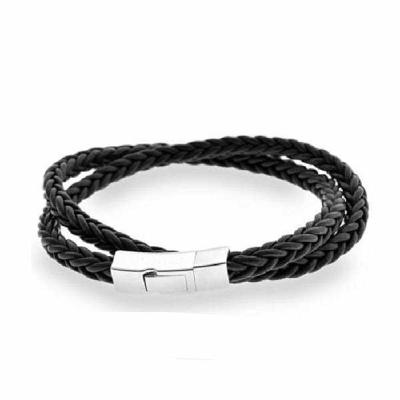 China Europ American Fashion Trendy Stainless Steel Geniune PU Leather Bracelet Bangle LBL230 for sale