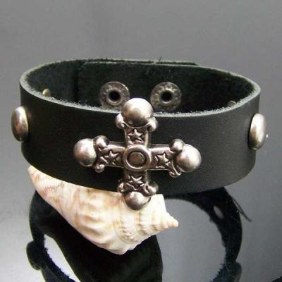 China Europ American Fashion Trendy Stainless Steel Geniune PU Leather Bracelet Bangle LBL232 for sale