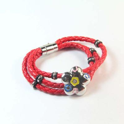 China Europ American Fashion Trendy Stainless Steel Geniune PU Leather Bracelet Bangle LBL245 for sale