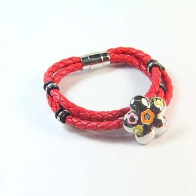 China Europ American Fashion Trendy Stainless Steel Geniune PU Leather Bracelet Bangle LBL246 for sale