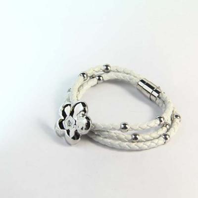 China Europ American Fashion Trendy Stainless Steel Geniune PU Leather Bracelet Bangle LBL255 for sale