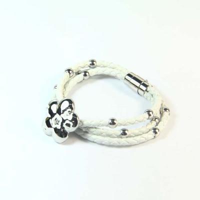 China Europ American Fashion Trendy Stainless Steel Geniune PU Leather Bracelet Bangle LBL256 for sale
