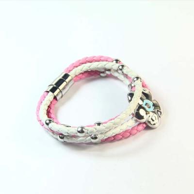 China Europ American Fashion Trendy Stainless Steel Geniune PU Leather Bracelet Bangle LBL263 for sale