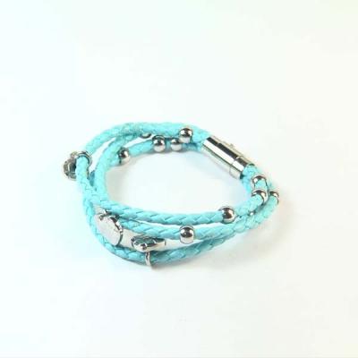 China Europ American Fashion Trendy Stainless Steel Geniune PU Leather Bracelet Bangle LBL259 for sale