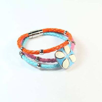 China Europ American Fashion Trendy Stainless Steel Geniune PU Leather Bracelet Bangle LBL268 for sale