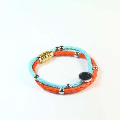 China Europ American Fashion Trendy Stainless Steel Geniune PU Leather Bracelet Bangle LBL264 for sale