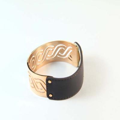 China Europ American Fashion Trendy Stainless Steel Geniune PU Leather Bracelet Bangle LBL274 for sale